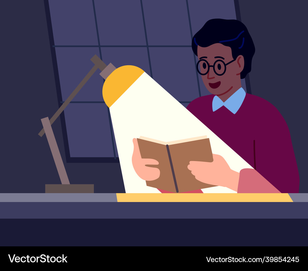 Teaching-light table lamp illuminates person Vector Image