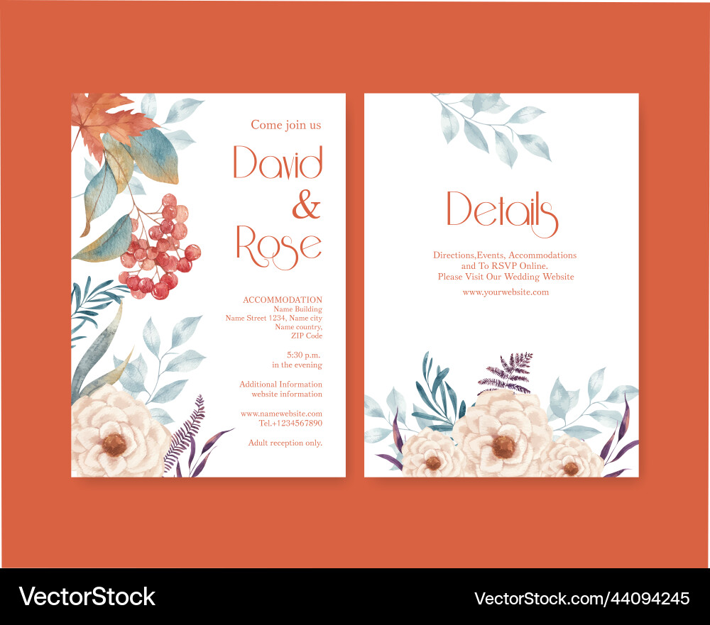 Wedding card template with rustic fall foliage Vector Image