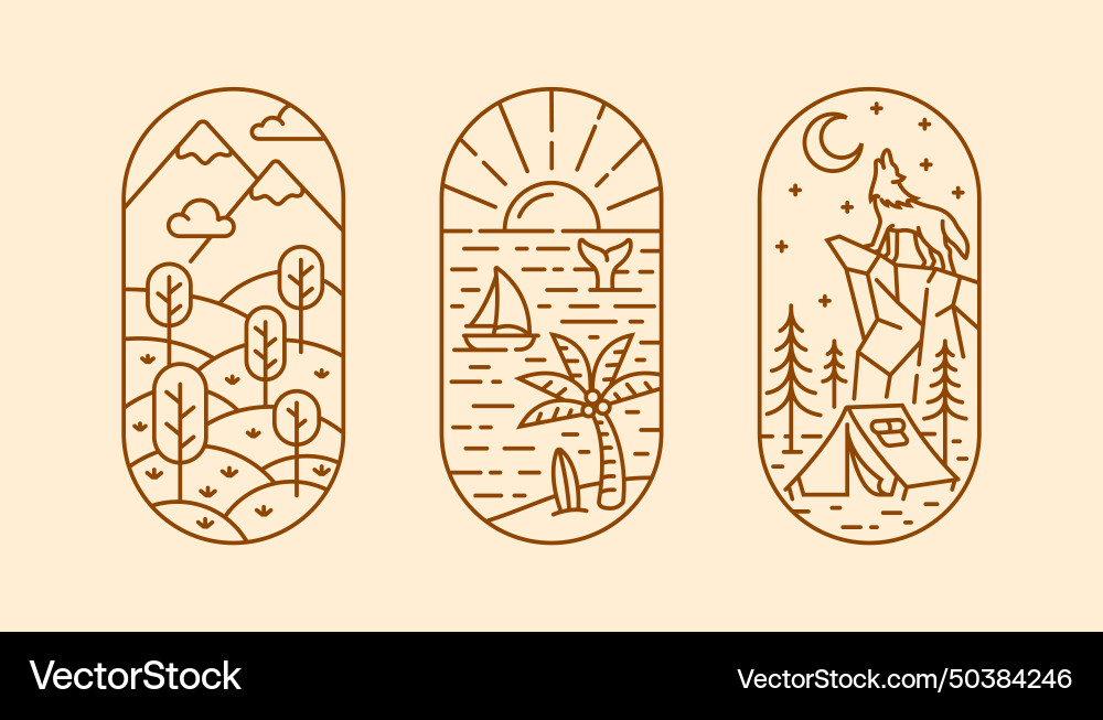 Beautiful nature line art Royalty Free Vector Image