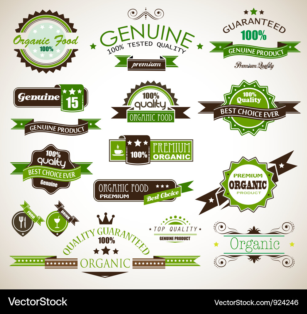 Organic and genuine product labels Royalty Free Vector Image