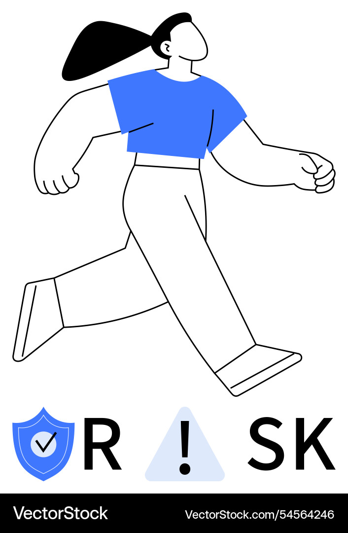 Person walking in determined stride with rsk text Vector Image