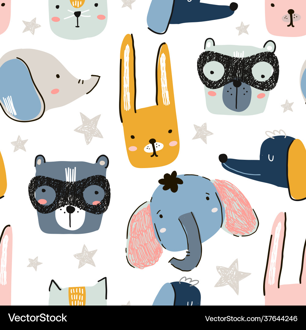 Seamless childish pattern with funny animals Vector Image