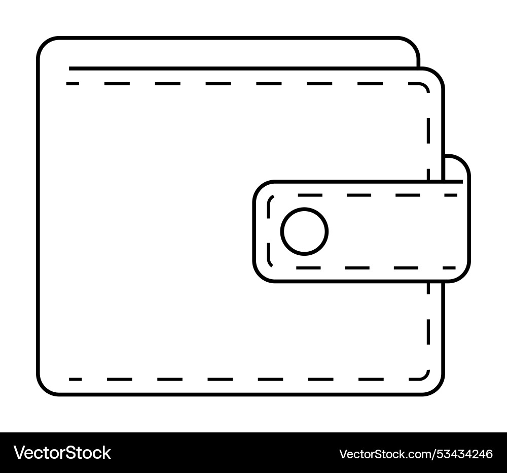 Simple outline wallet with buttoned strap - black Vector Image