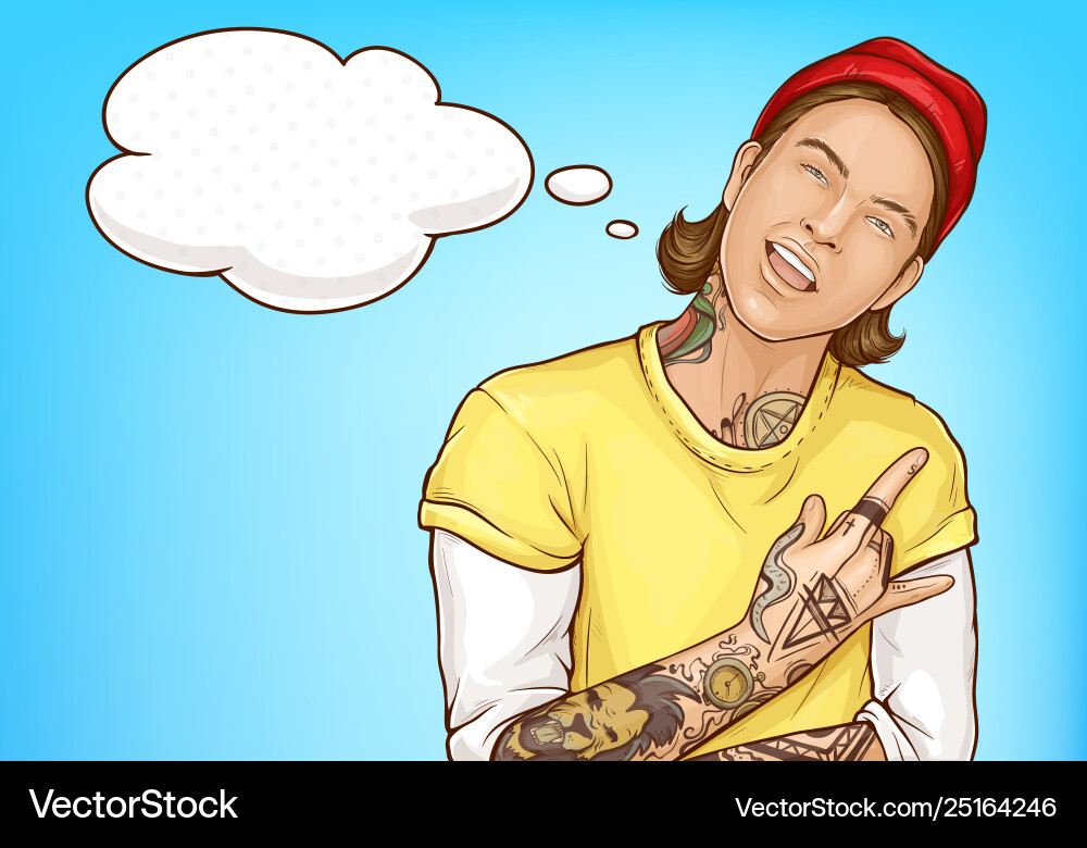 Tattooed Man Making Rock Sign Royalty Free Vector Image