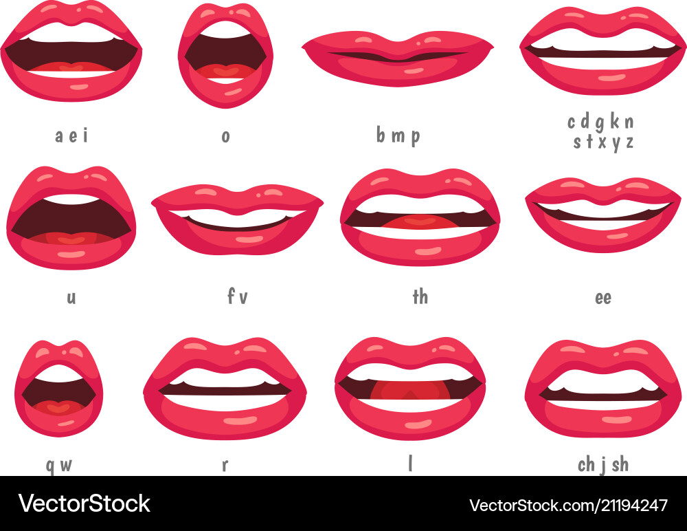 Animated Lip Sync Phonemes - Cartoon Mouth Vector Image