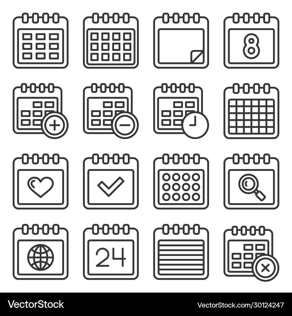 Calendar Icon Set - Line Style Royalty Free Vector Image