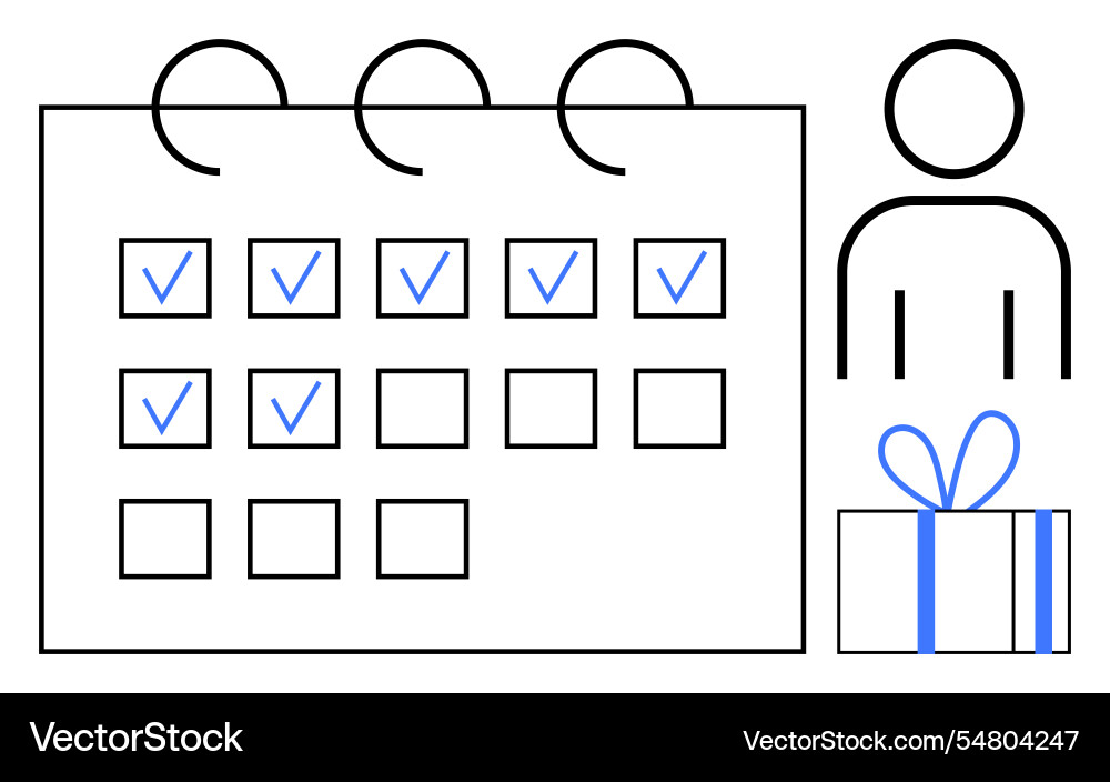 Calendar with completed tasks gift and human Vector Image