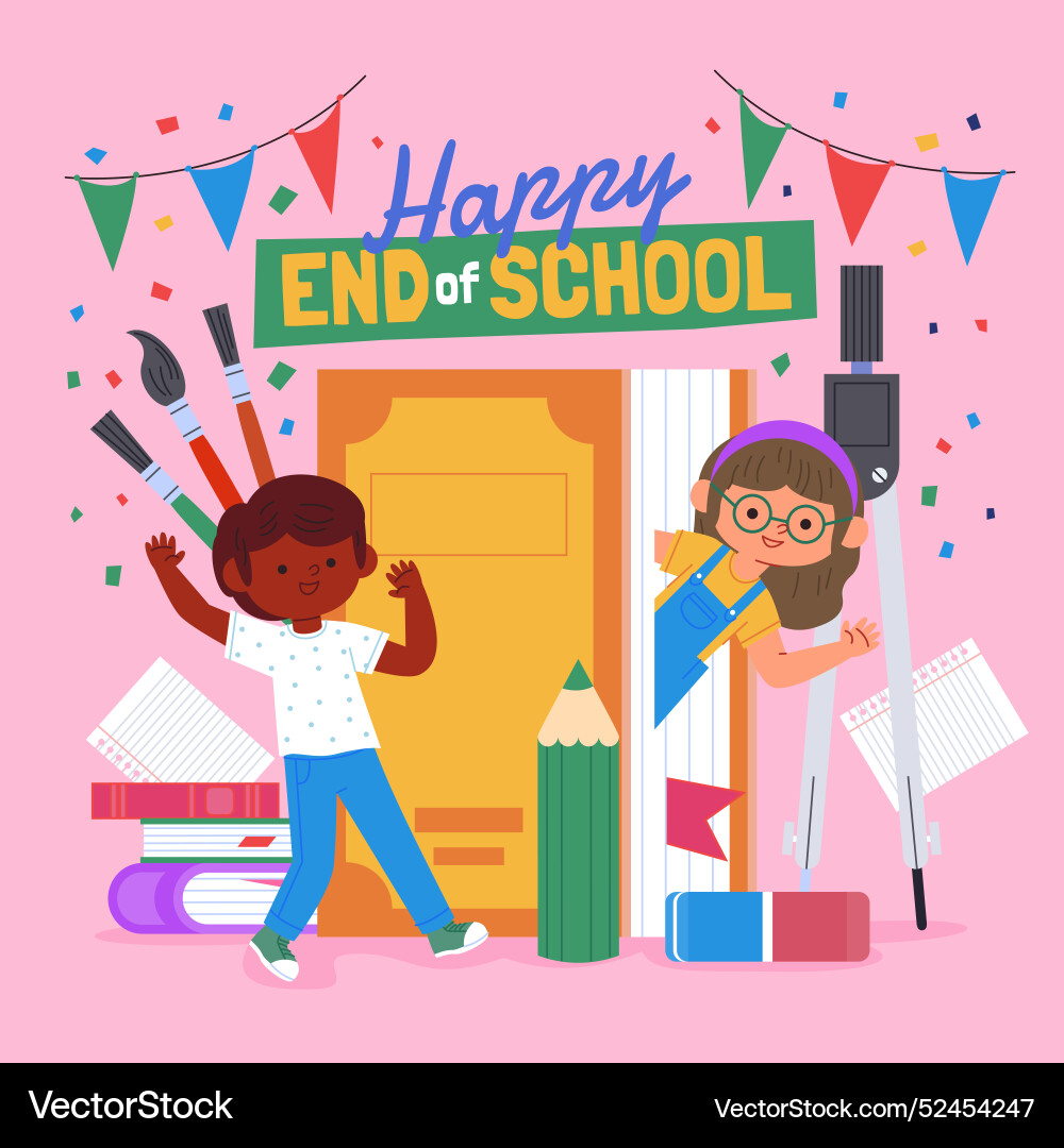 Flat end of school Royalty Free Vector Image - VectorStock