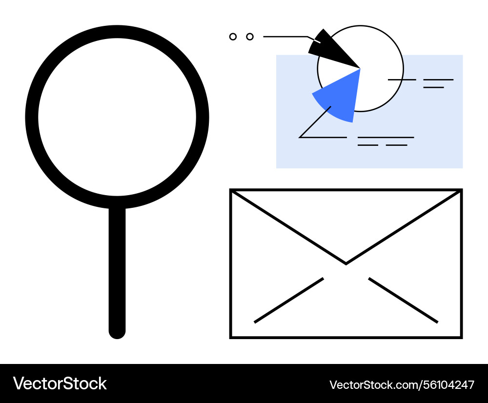 Magnifying glass email icon and data chart Vector Image