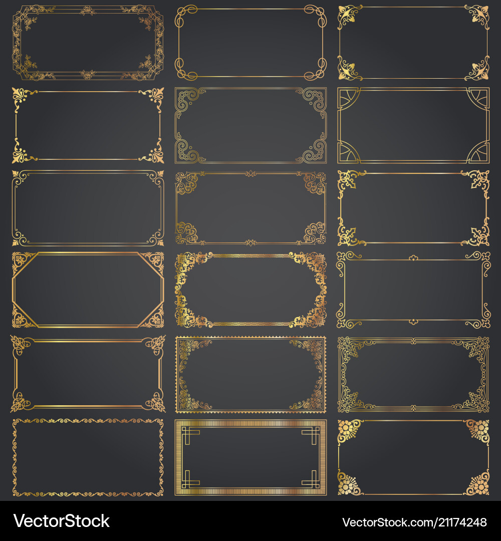 Decorative rectangle frames and borders set gold Vector Image