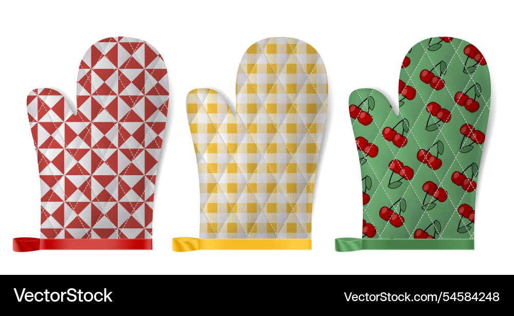 Realistic detailed 3d textile cooking gloves set Vector Image