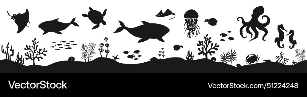 Seabed ocean floor seascape silhouette Royalty Free Vector