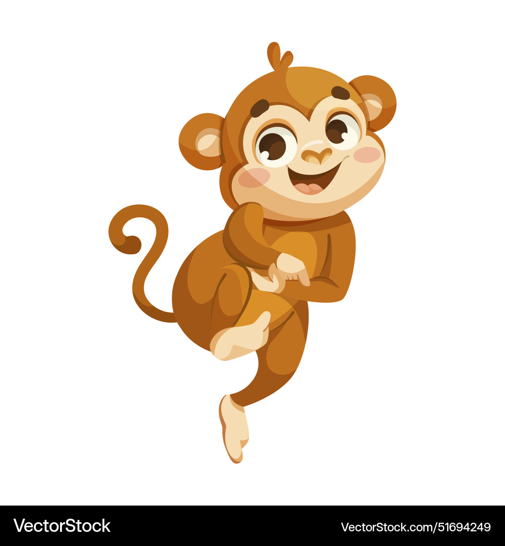 Cute smiling cartoon monkey character on a white Vector Image