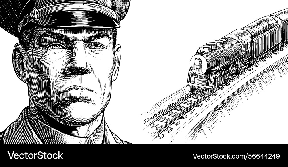 Engraved of locomotive train Royalty Free Vector Image