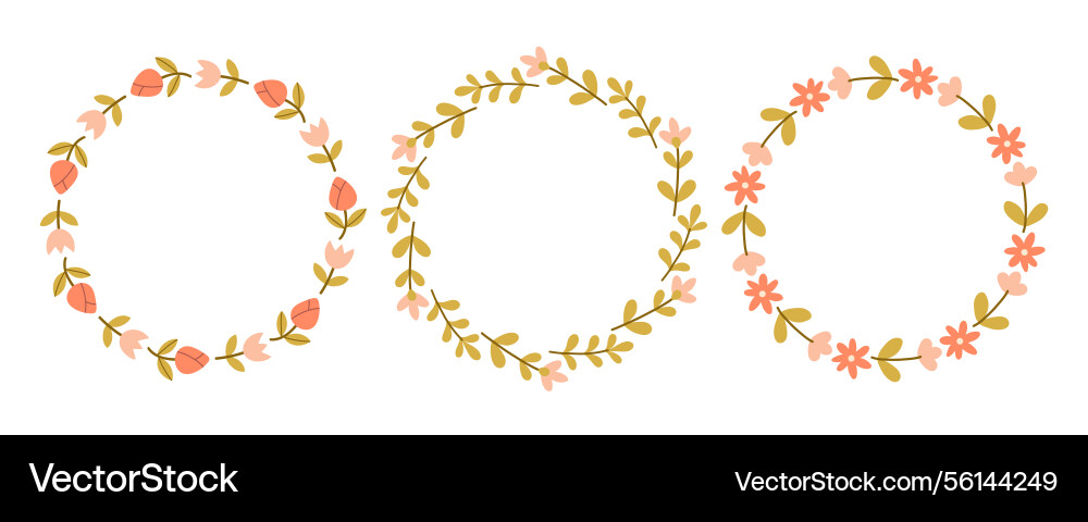 Spring flower circle frame set floral Royalty Free Vector