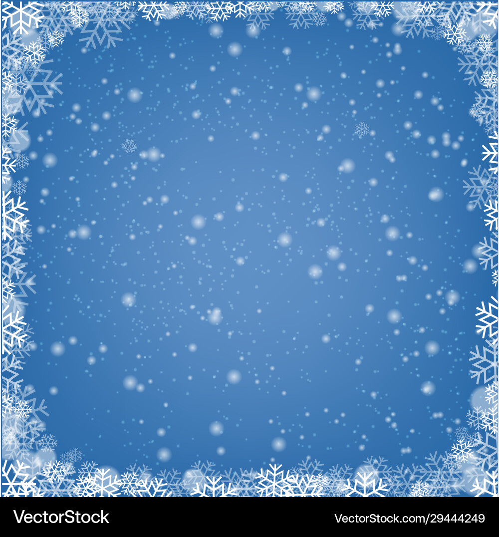 Winter border with snow and blue background Vector Image