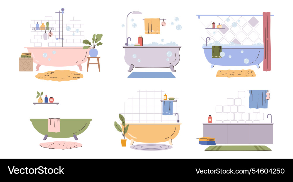 Bathtub collection modern bathroom interior Vector Image