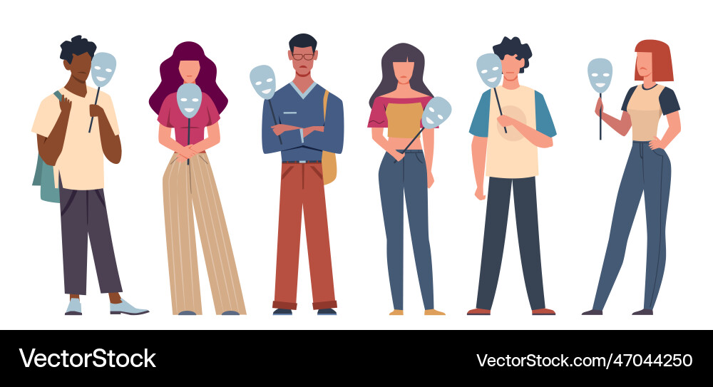 Men and women hiding their faces behind Royalty Free Vector