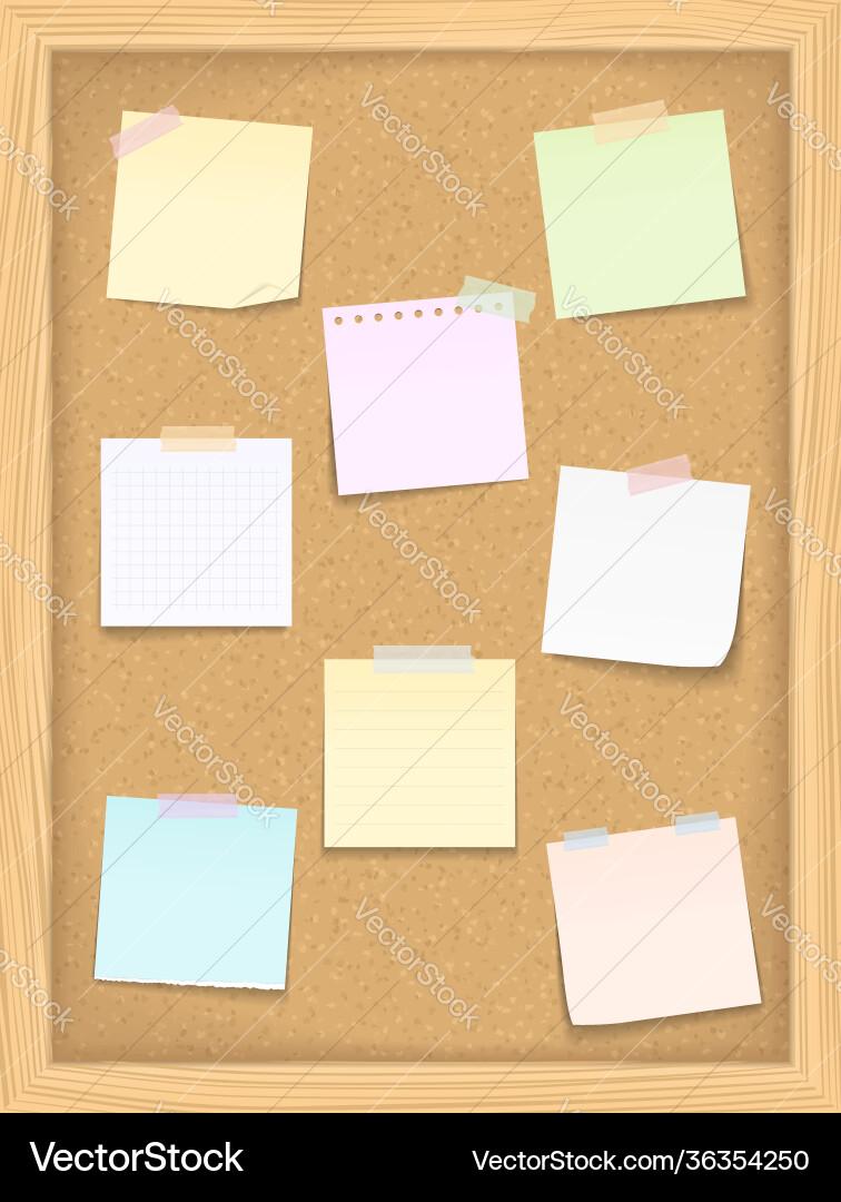 Paper notes on bulletin board Royalty Free Vector Image
