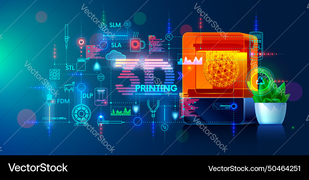 3d printing printer concept Royalty Free Vector Image
