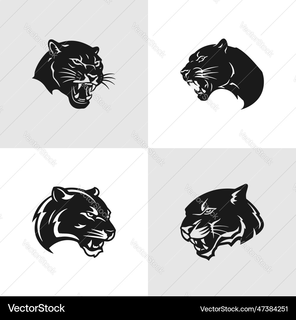 Black Panther Line Art Set Royalty Free Vector Image