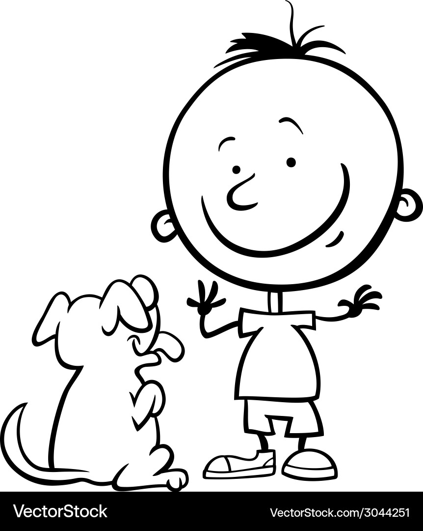 Boy with dog cartoon coloring page Royalty Free Vector Image