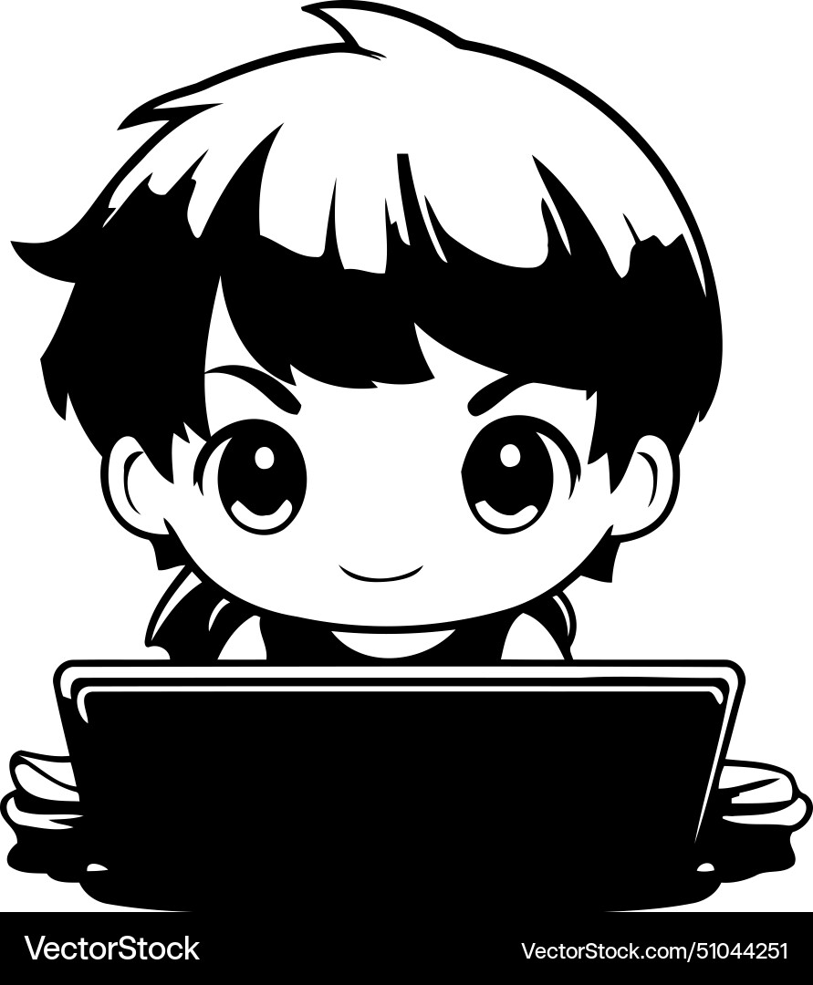 Cute little boy using laptop isolated on white Vector Image