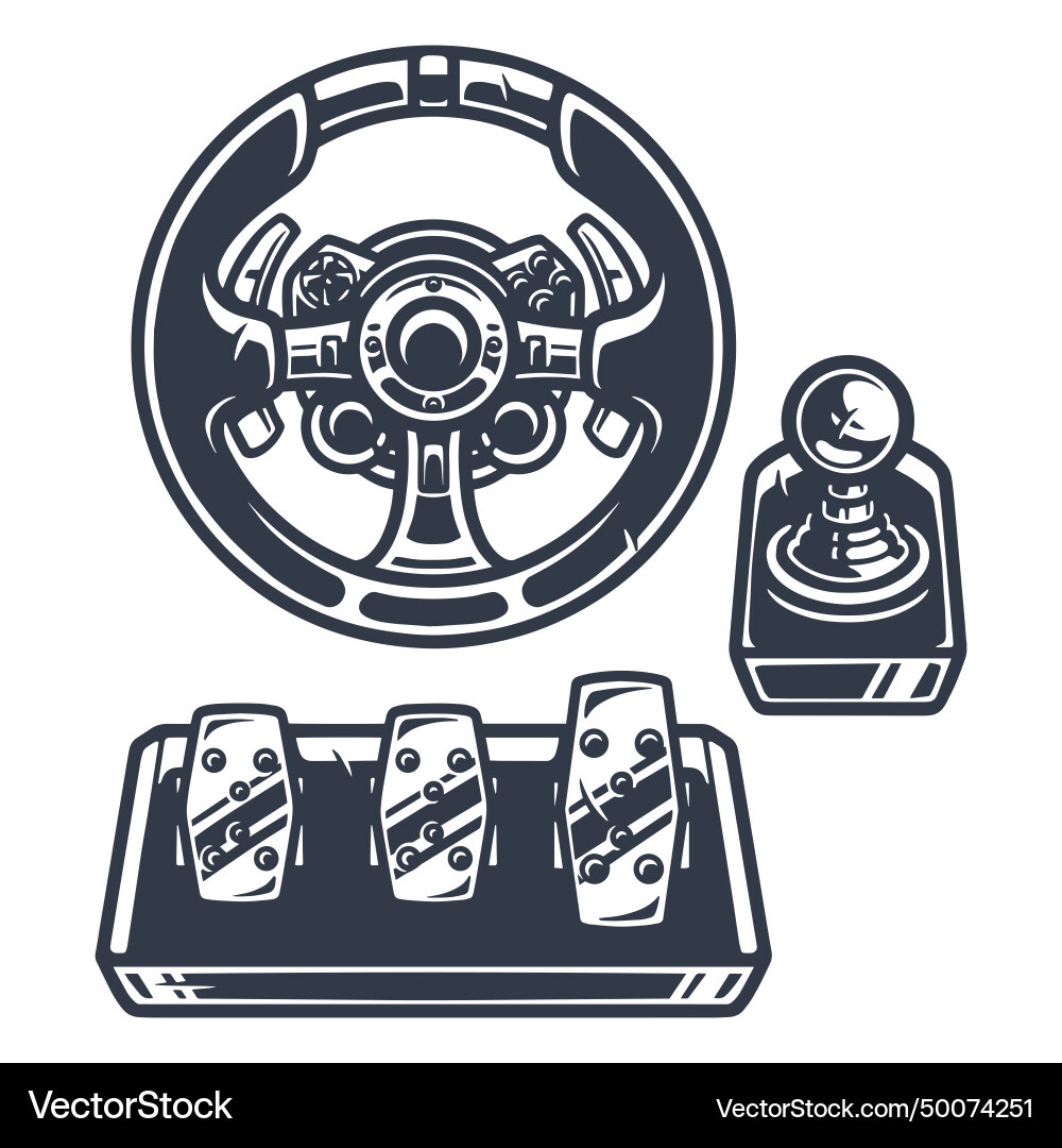 Gaming steering wheel element monochrome Vector Image