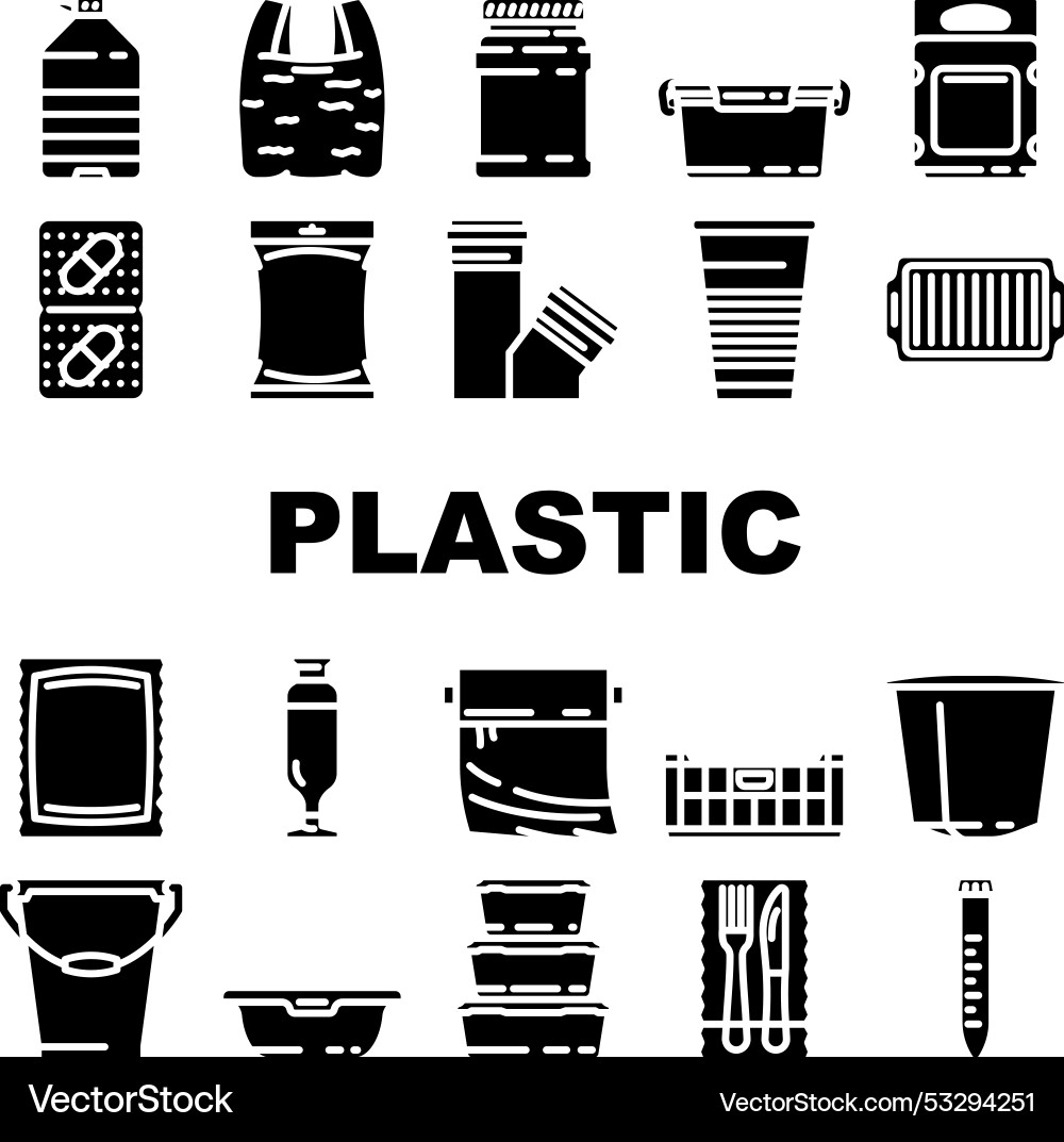 Plastic packaging sustainability icons set Vector Image