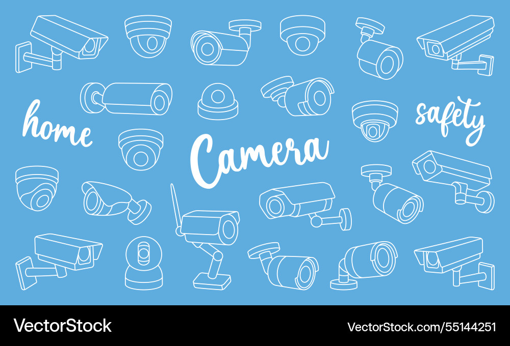 Security cameras outline set external cctv camera Vector Image