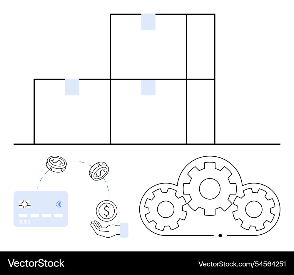 Warehouse boxes payment card with coins hand Vector Image