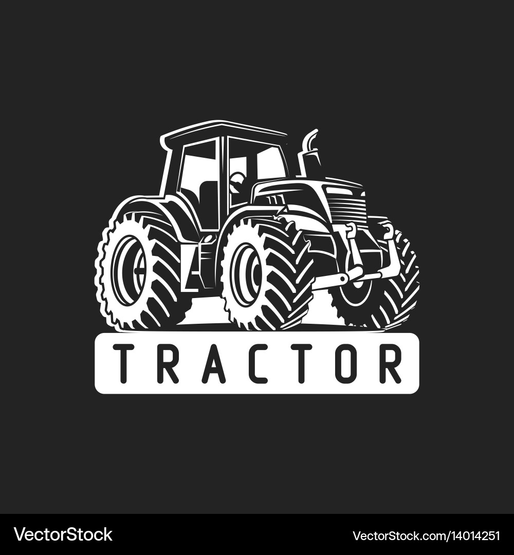 White tractor on black background Royalty Free Vector Image