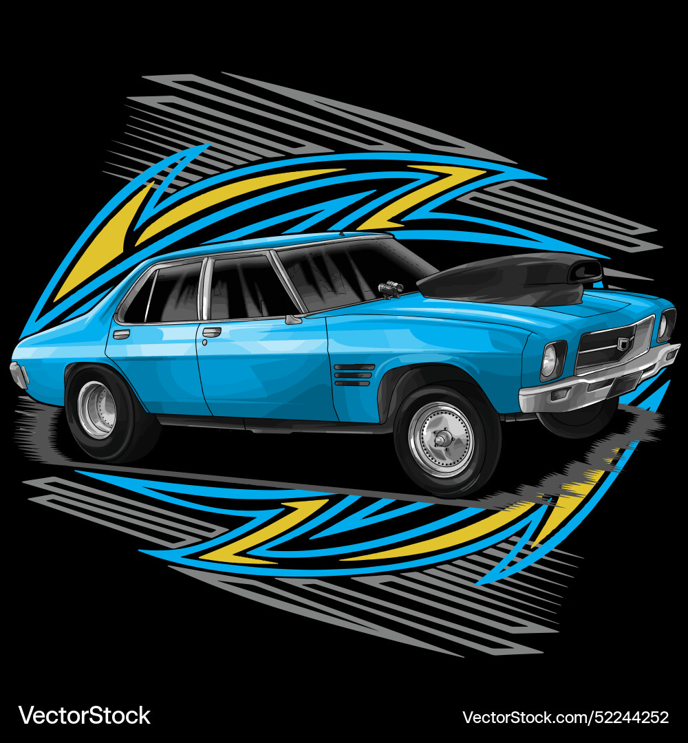 Blue drag racing car with black strip Royalty Free Vector