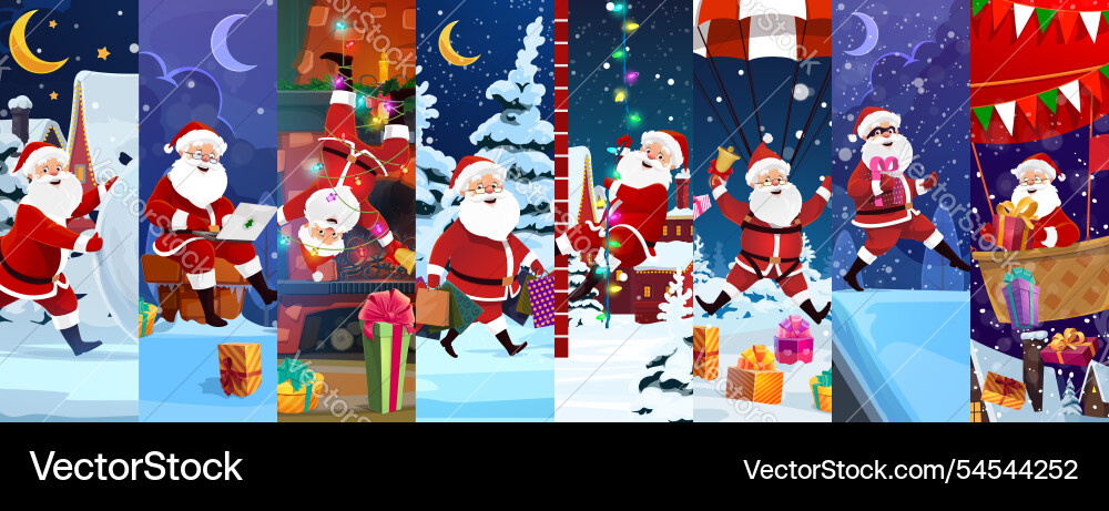 Christmas santa characters collage holiday scenes Vector Image