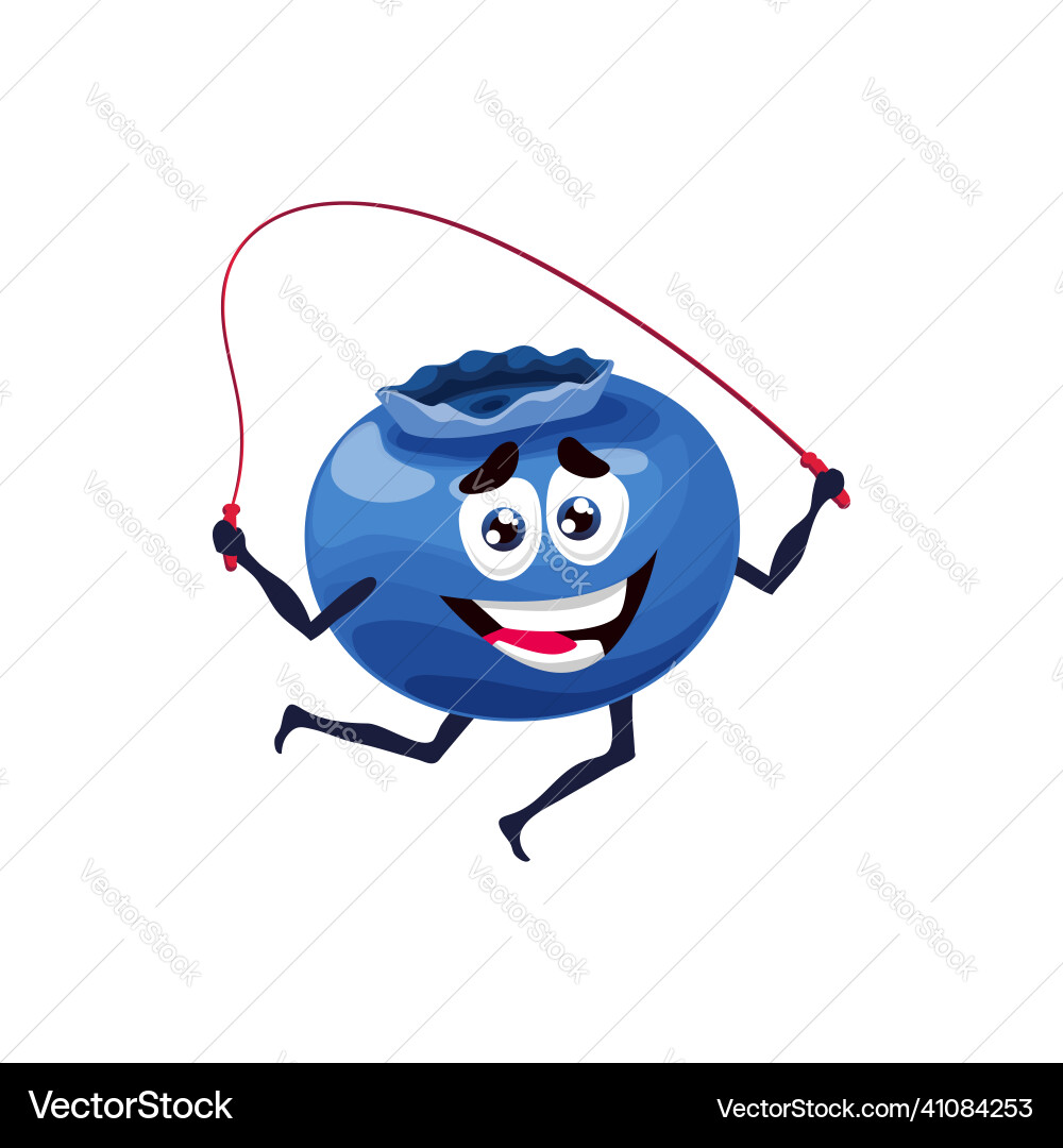 Cartoon blueberry character jumping rope Vector Image