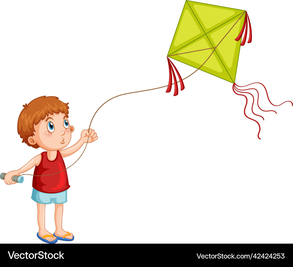 Cartoon boy playing kite Royalty Free Vector Image