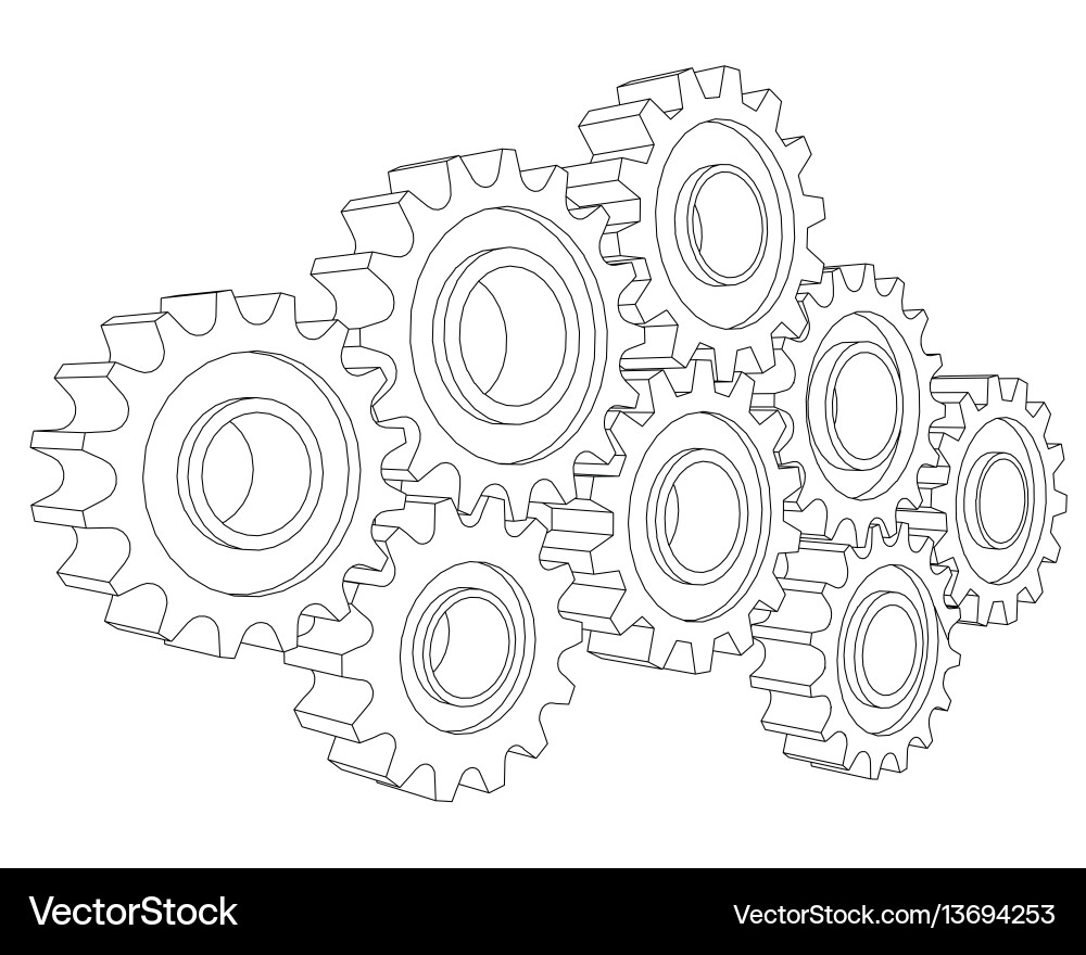 Cog wheel gear mechanism close-up white Royalty Free Vector