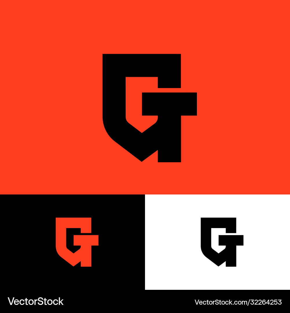 G t monogram shield gt logo Royalty Free Vector Image