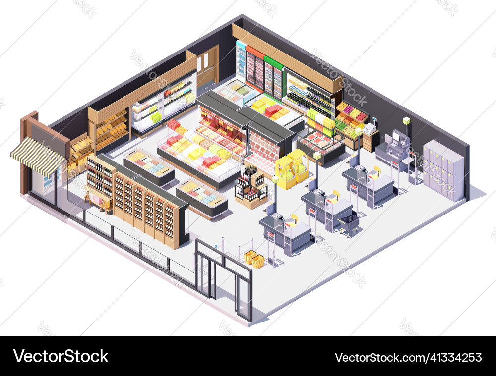 Isometric supermarket or grocery interior Vector Image