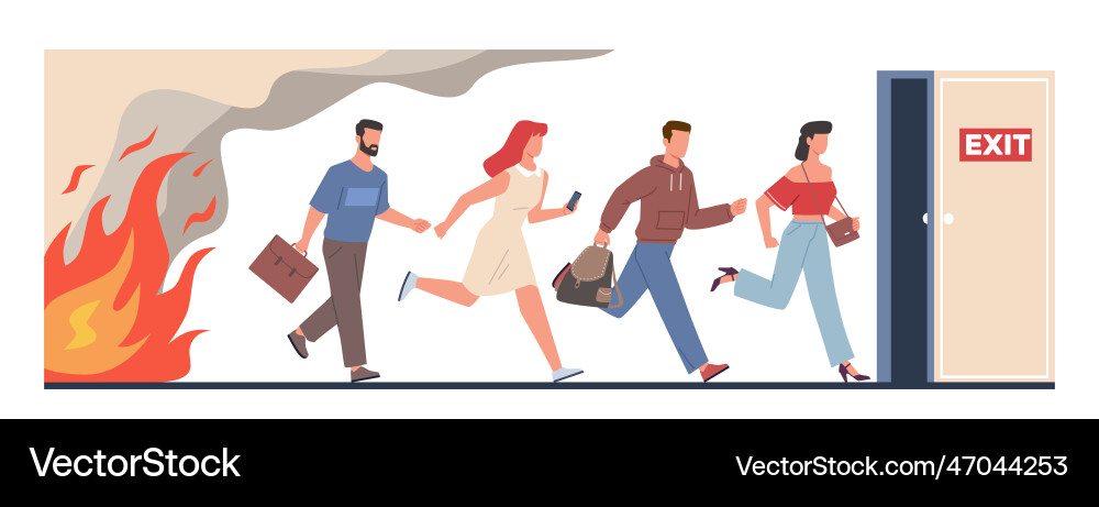 Office workers flee building to emergency exit Vector Image