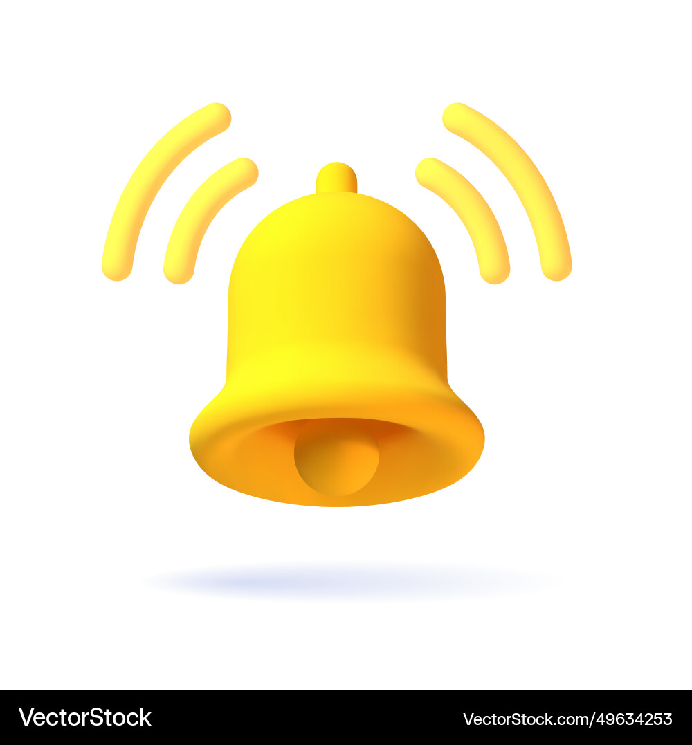 Realistic 3d notification yellow bell icon Vector Image