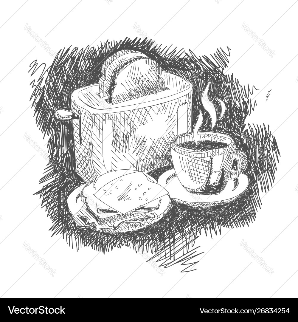 Breakfast set sketch Royalty Free Vector Image