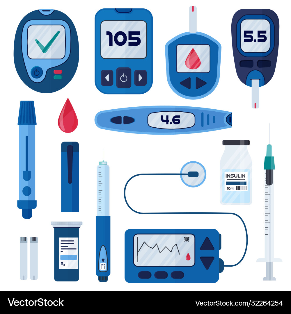 Diabetes flat infographic elements set Royalty Free Vector