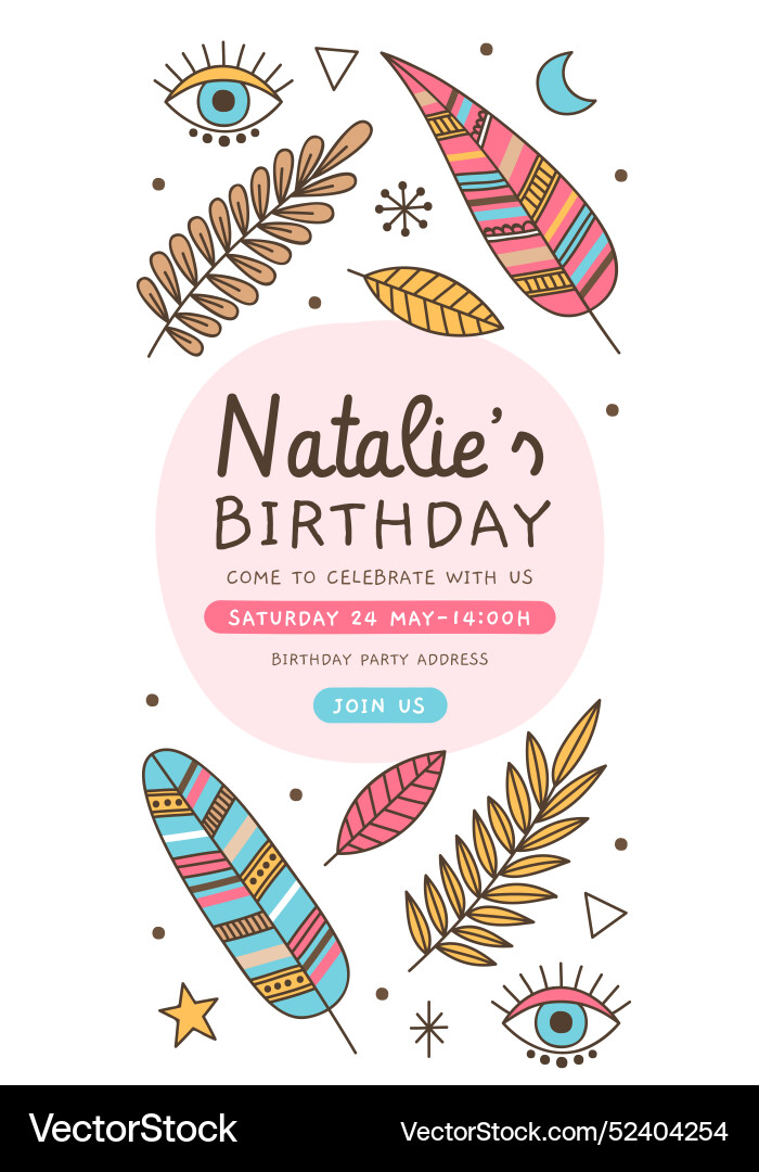 Hand drawn boho birthday vertical banners template