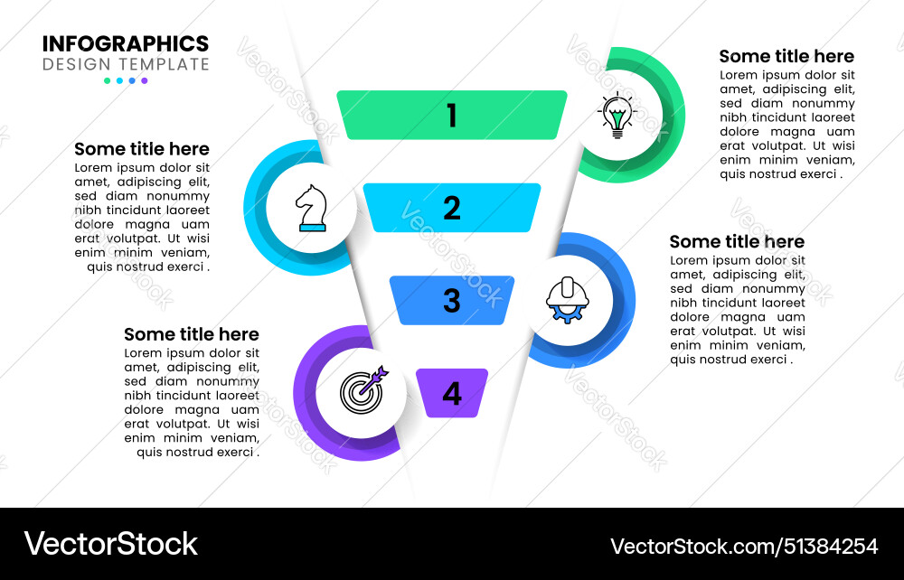 Infographic template funnel with circles and 4 Vector Image