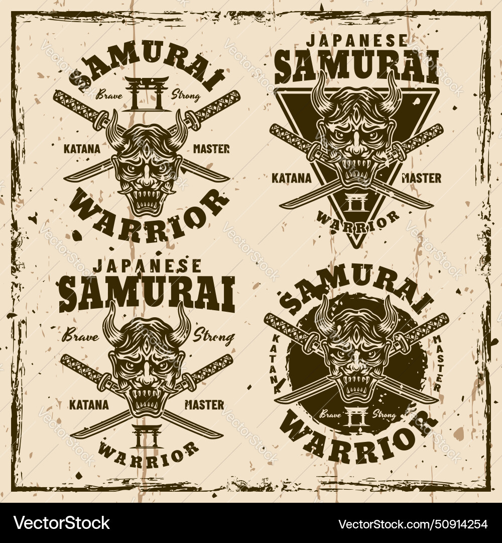 Samurai vintage emblems badges labels Royalty Free Vector