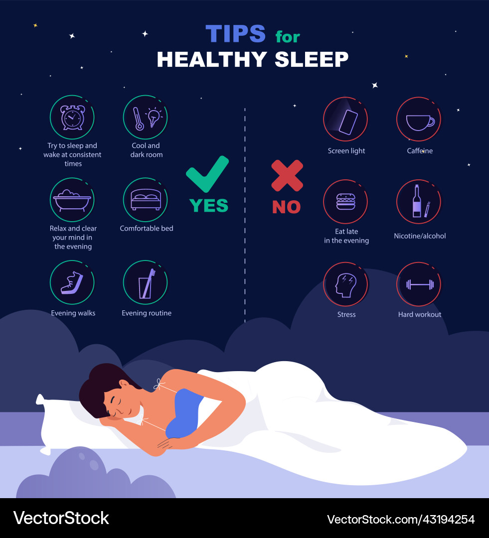 Sleep Hygiene Tips & Insomnia Relief – Royalty-Free Vector | VectorStock