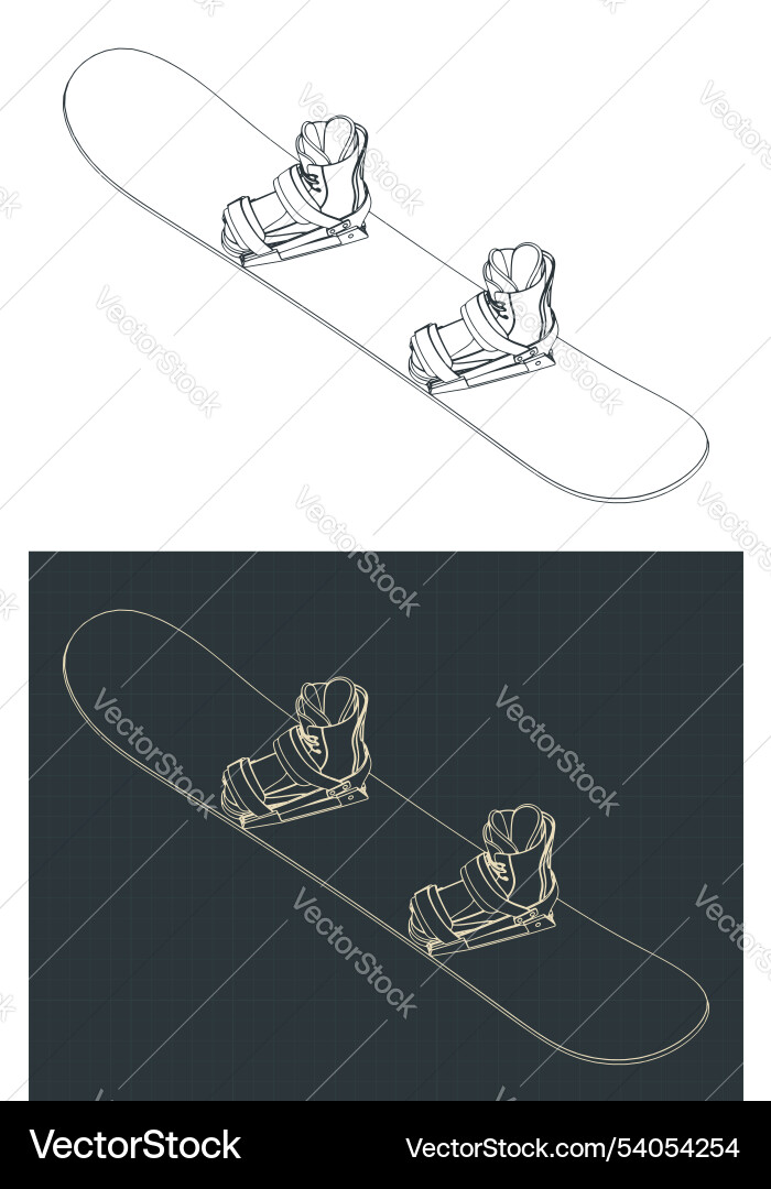 Snowboard Board und Stiefel isometrischer Blaudruck