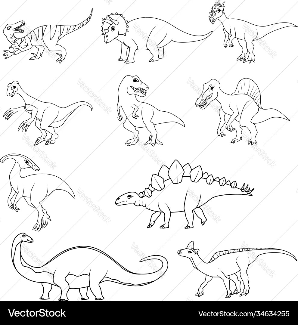 Dinosaur Coloring Book - 10 Dinosaurs – Royalty-Free Vector | VectorStock