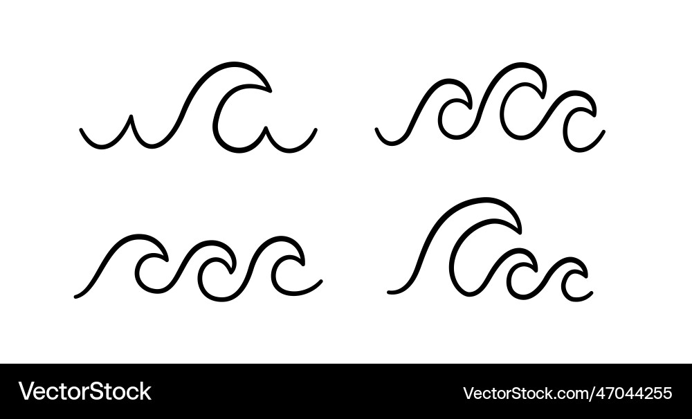 Doodle sea wave icons hand drawn simple wavy Vector Image